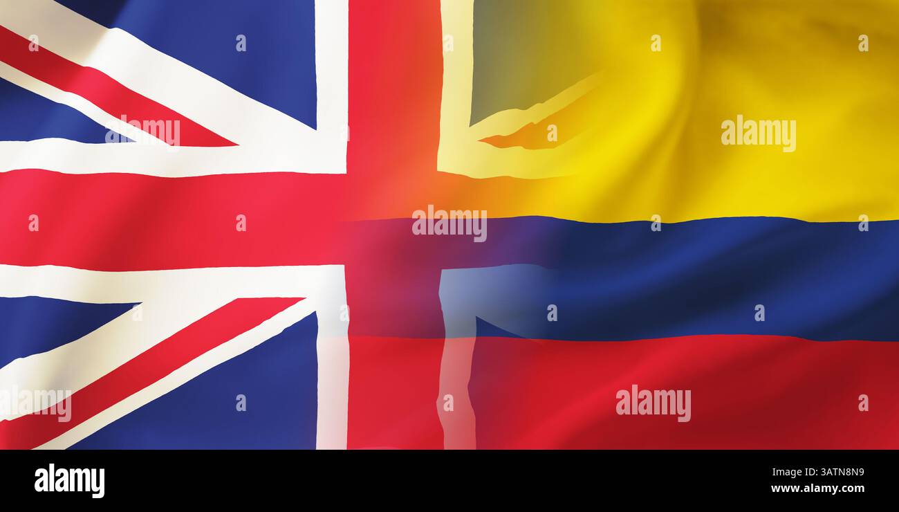 Colombia,UK waving flags background.British and Colombian flags ...