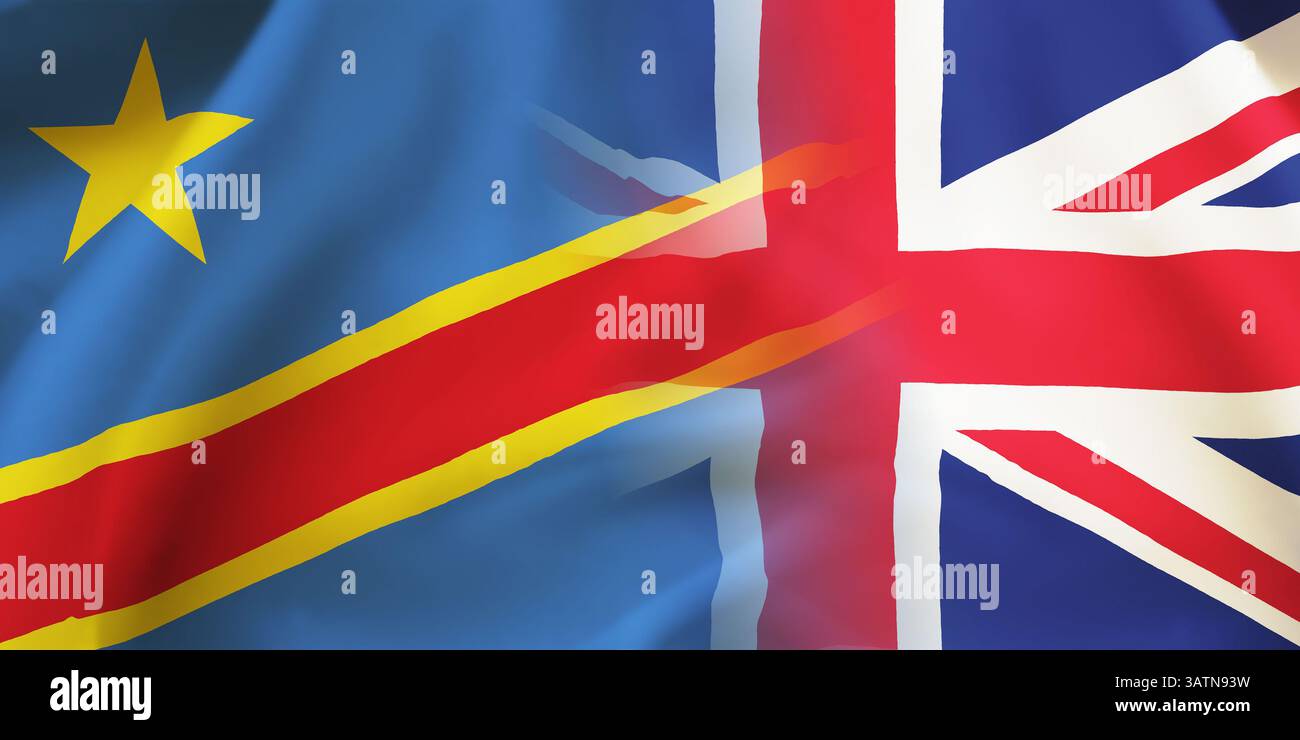 Democratic Republic of the Congo,UK waving flags background.British and ...
