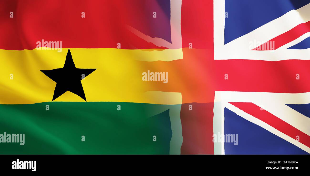 Ghana,UK waving flags background.British and Ghana flags together Stock ...