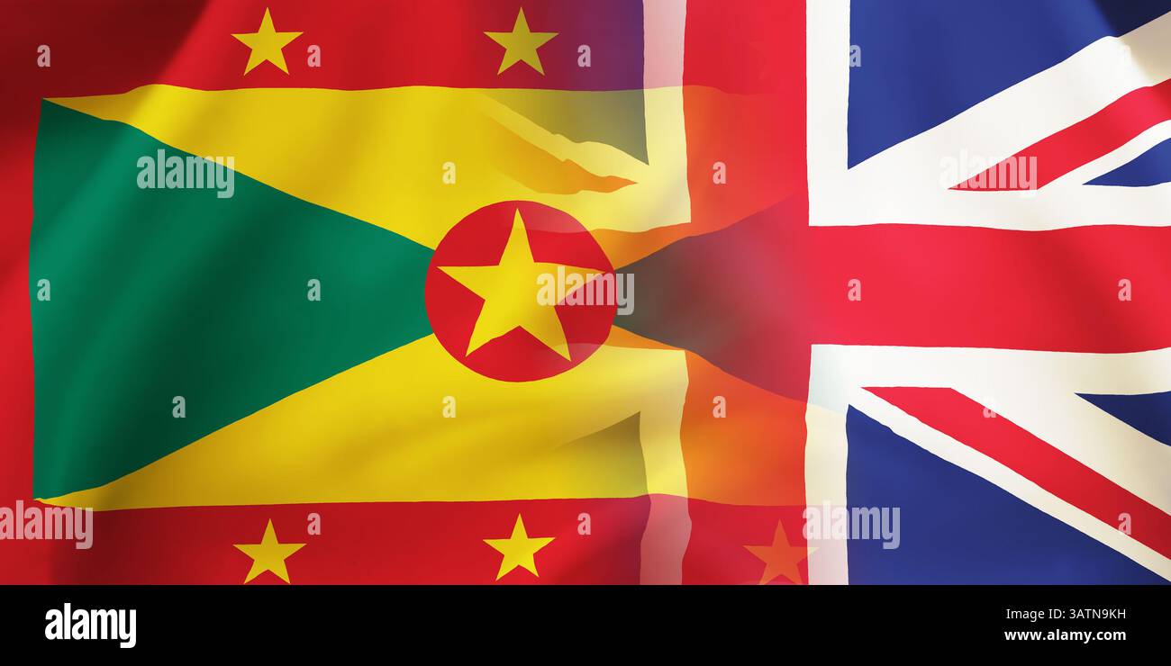 Grenada,UK waving flags background.British and Grenada flags together ...