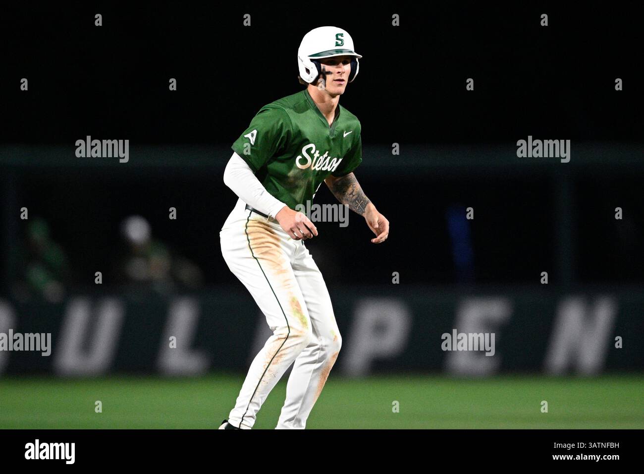 Stetson's Landon Russell (5) runs during an NCAA college baseball game ...