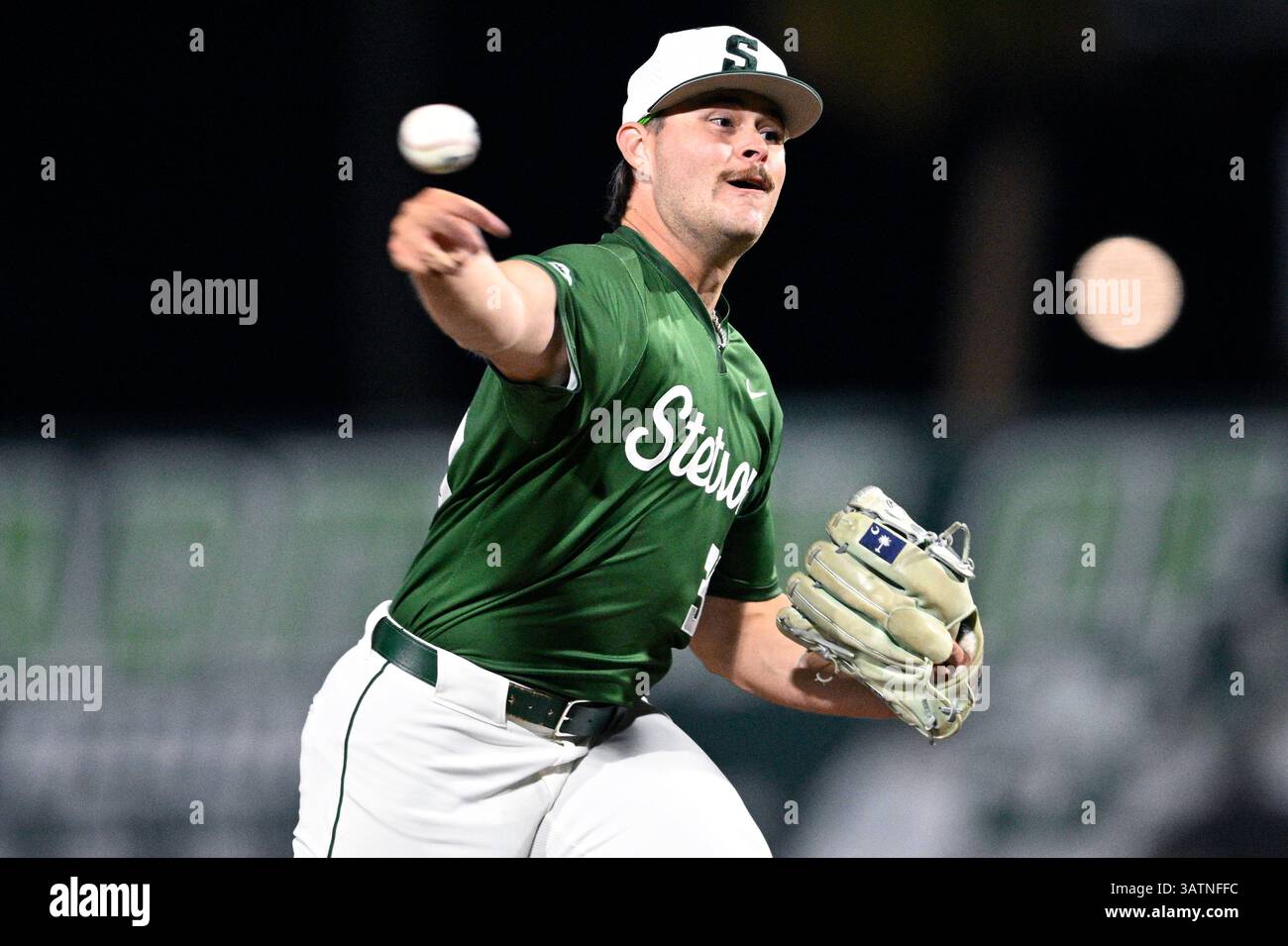Stetson pitcher Ethan Salak (39) throws during an NCAA college baseball ...