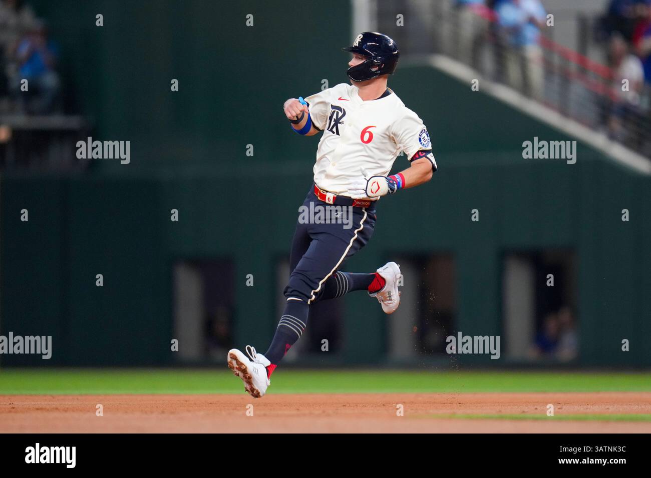 Texas Rangers' Josh Jung reaches second on a double off Los Angeles ...