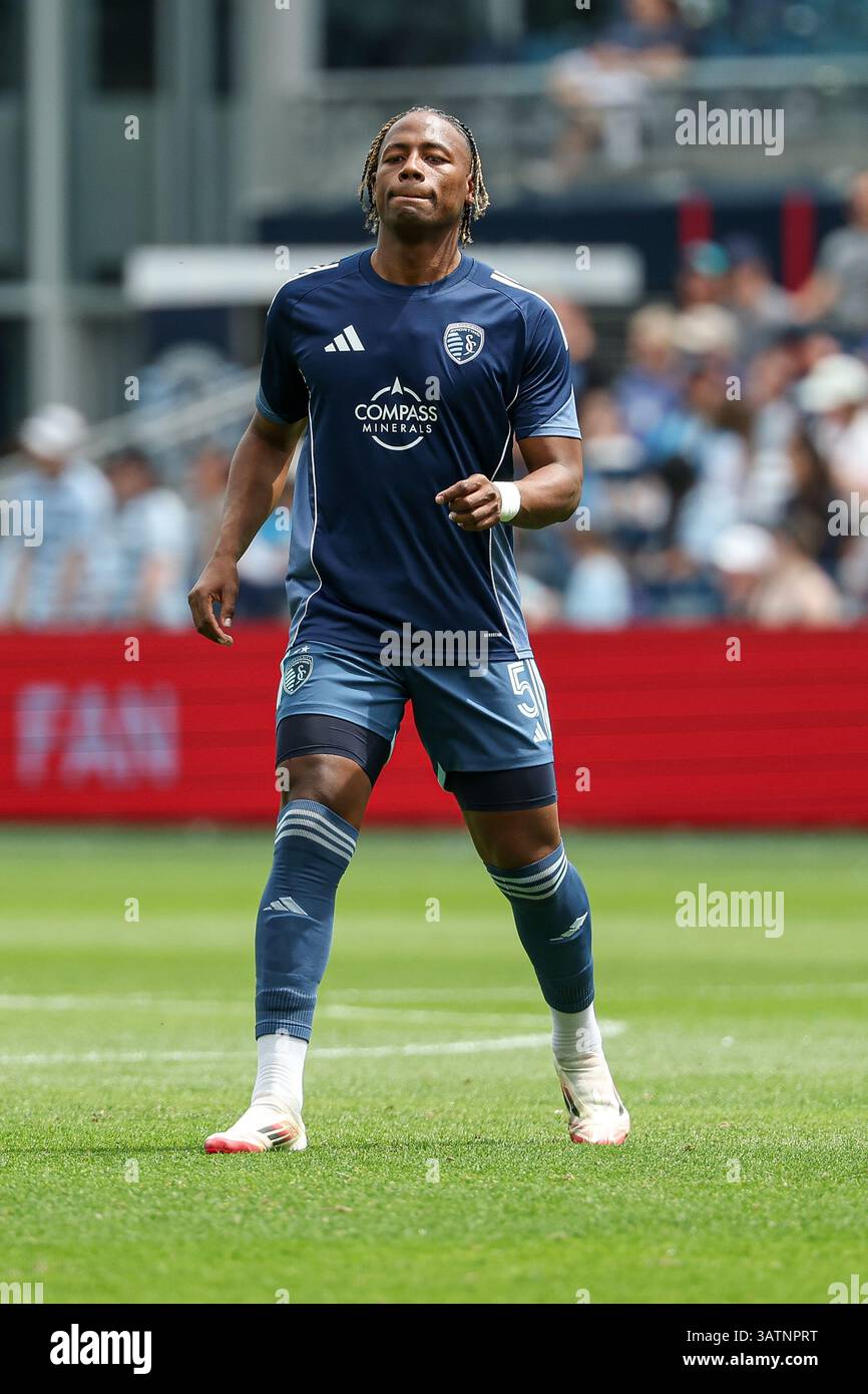 April 13, 2025: Sporting Kansas City defender Dany Rosero (5) warms up ...