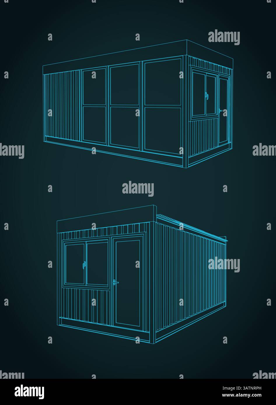 Container office stylized vector illustrations. Shipping container ...