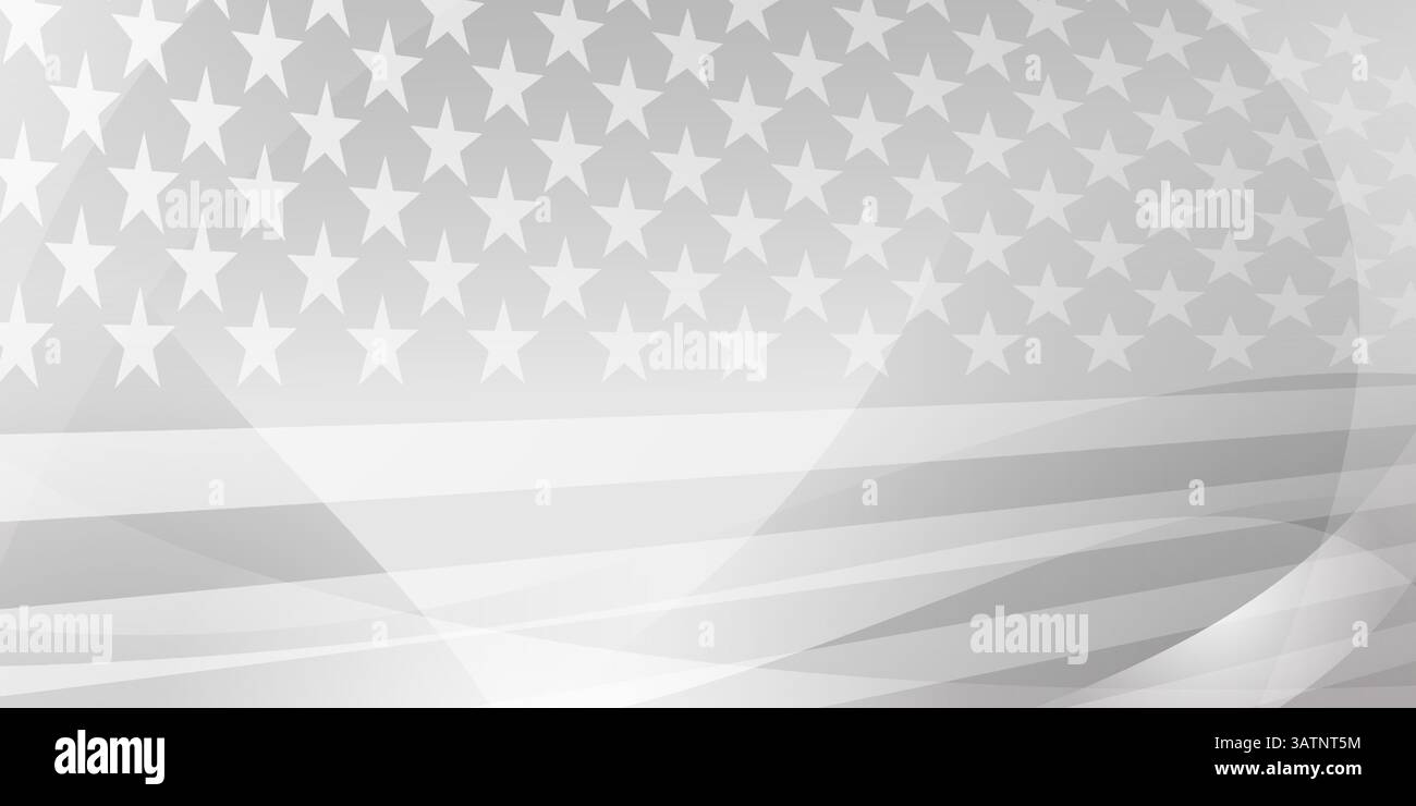 Grayscale vector illustration of a waving American flag with stars and ...