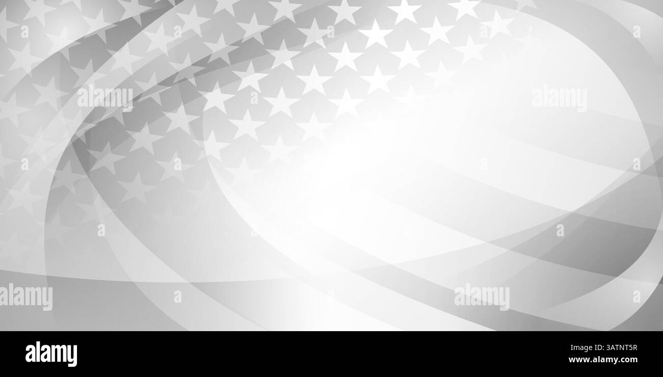 Grayscale vector illustration of a waving American flag with stars and ...