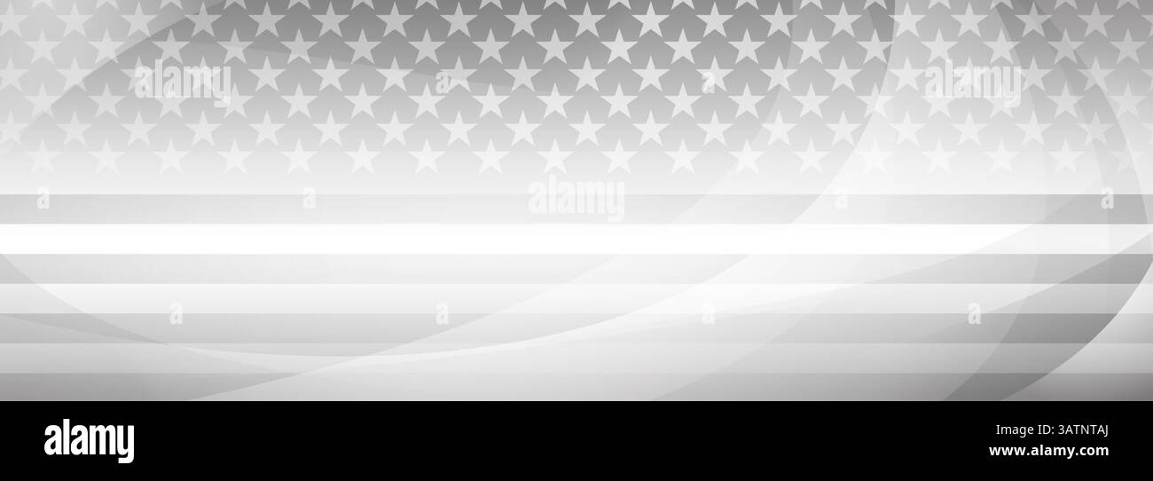 Grayscale vector illustration of a waving American flag with stars and ...