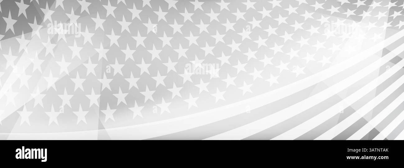 Grayscale vector illustration of a waving American flag with stars and ...