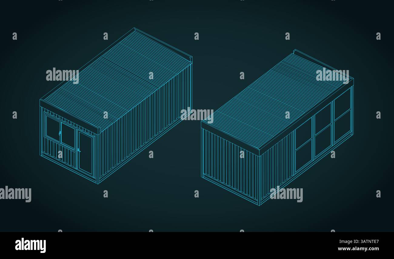 Container office isometric blueprints. Shipping container converted ...