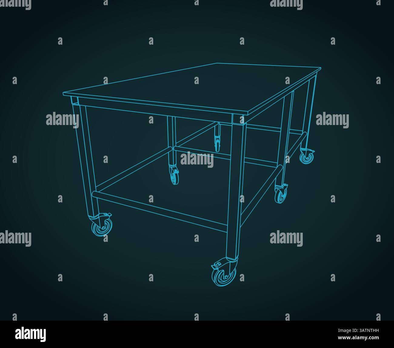 Stylized vector illustration of blueprint of a rolling steel table ...