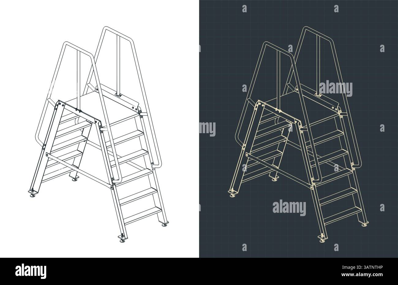 Service step ladder isometric blueprints stylized vector illustrations ...