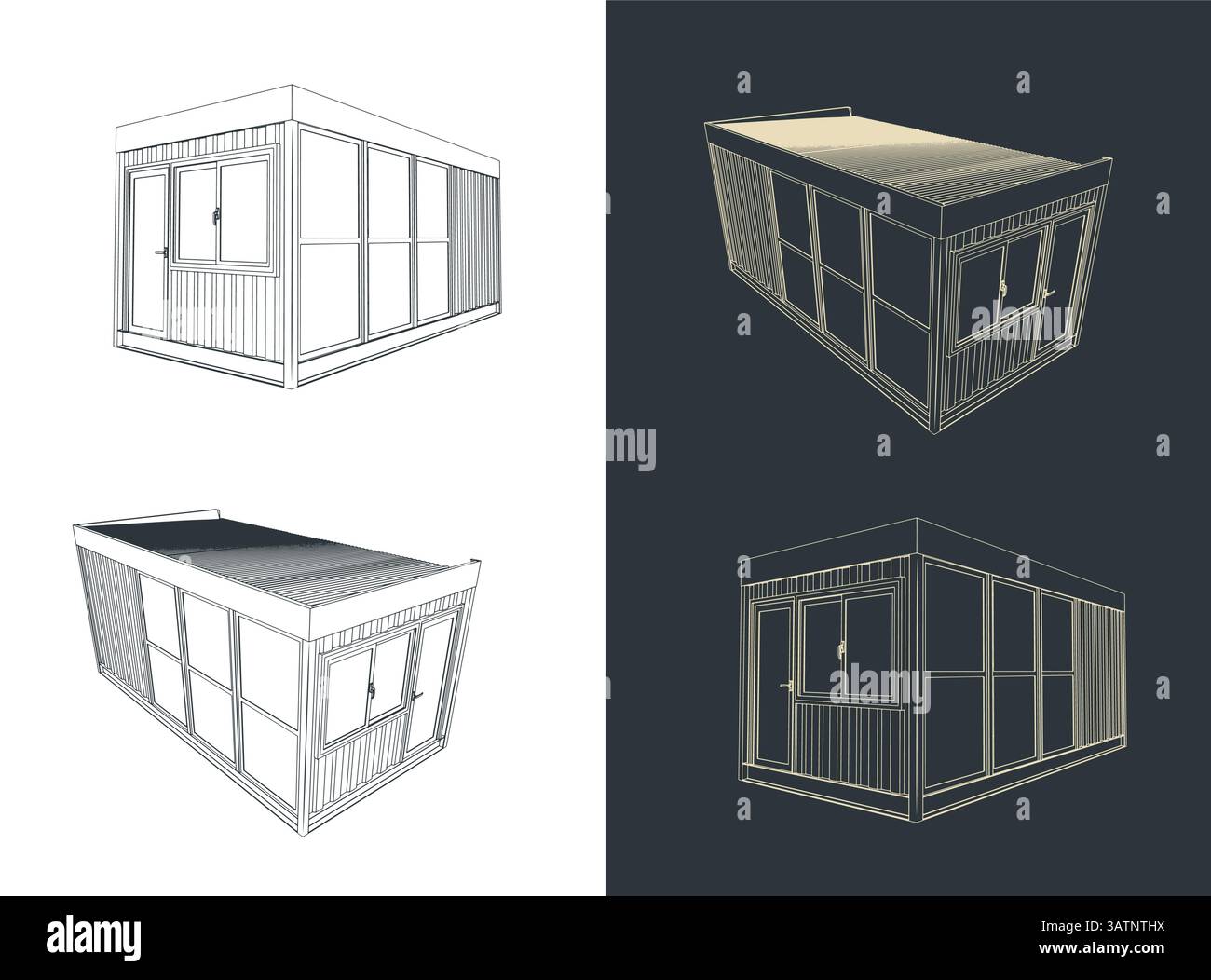 Container office stylized vector illustrations. Shipping container ...
