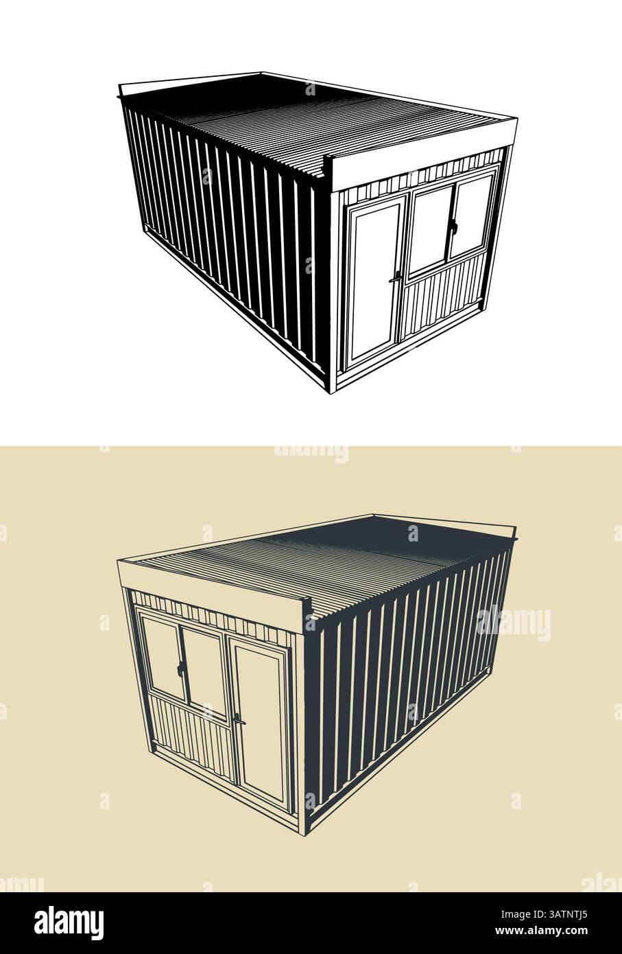 Container office stylized vector illustrations. Shipping container ...