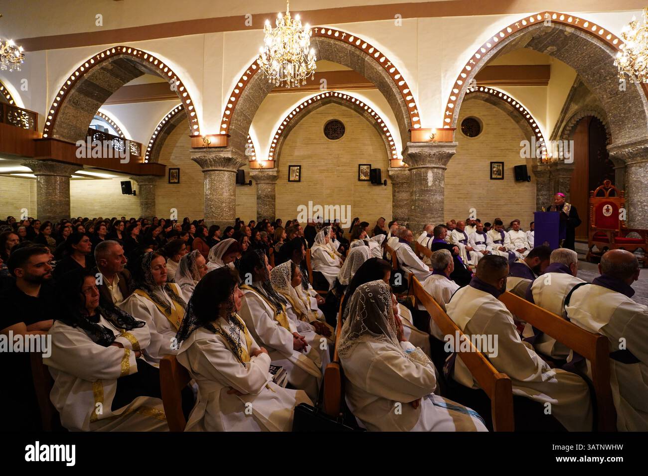 Alqosh, Iraq. 18th Apr, 2025. Christians attend the Good Friday ...