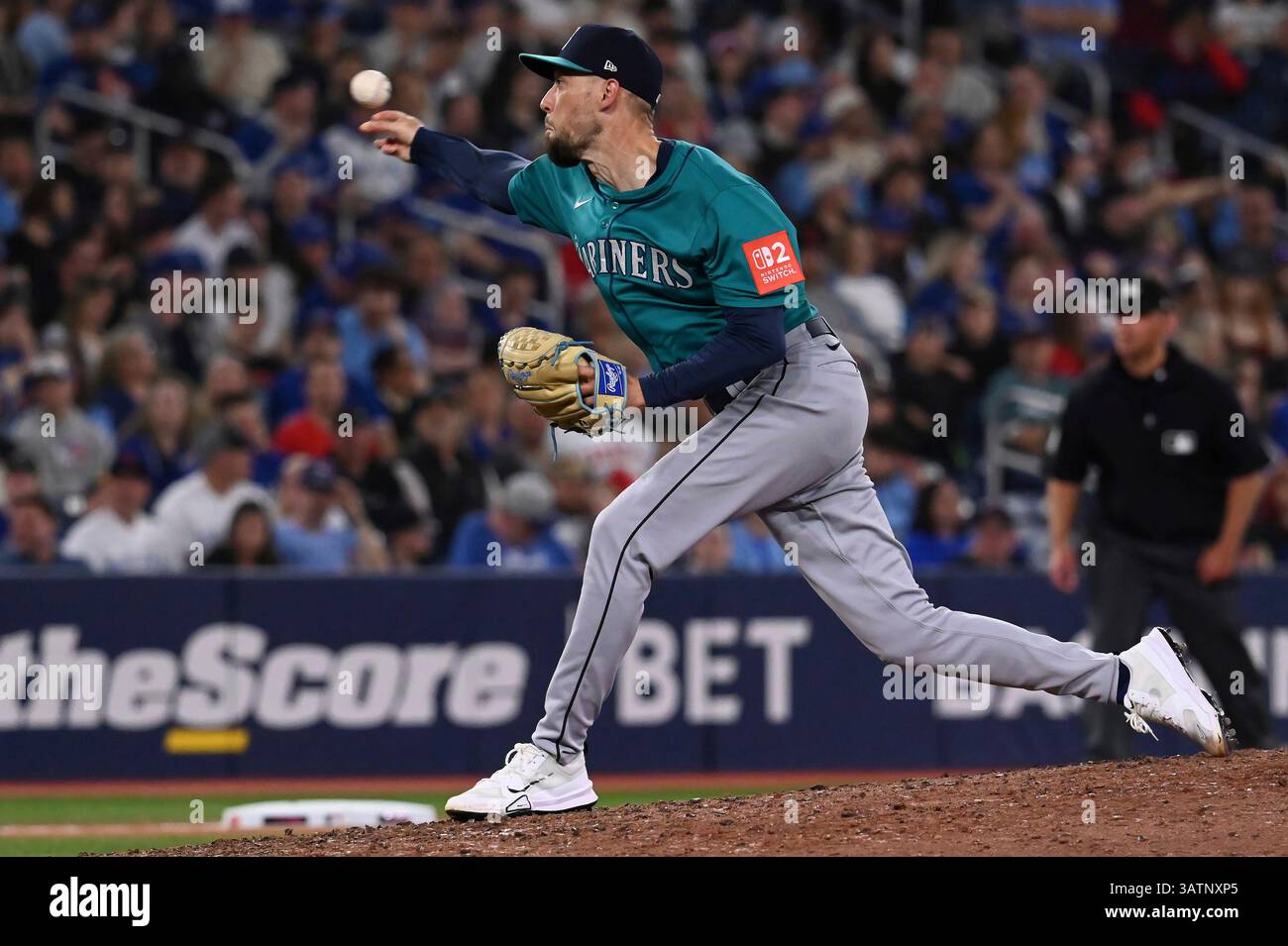 Seattle Mariners relief pitcher Casey Lawrence throws to a Toronto Blue ...