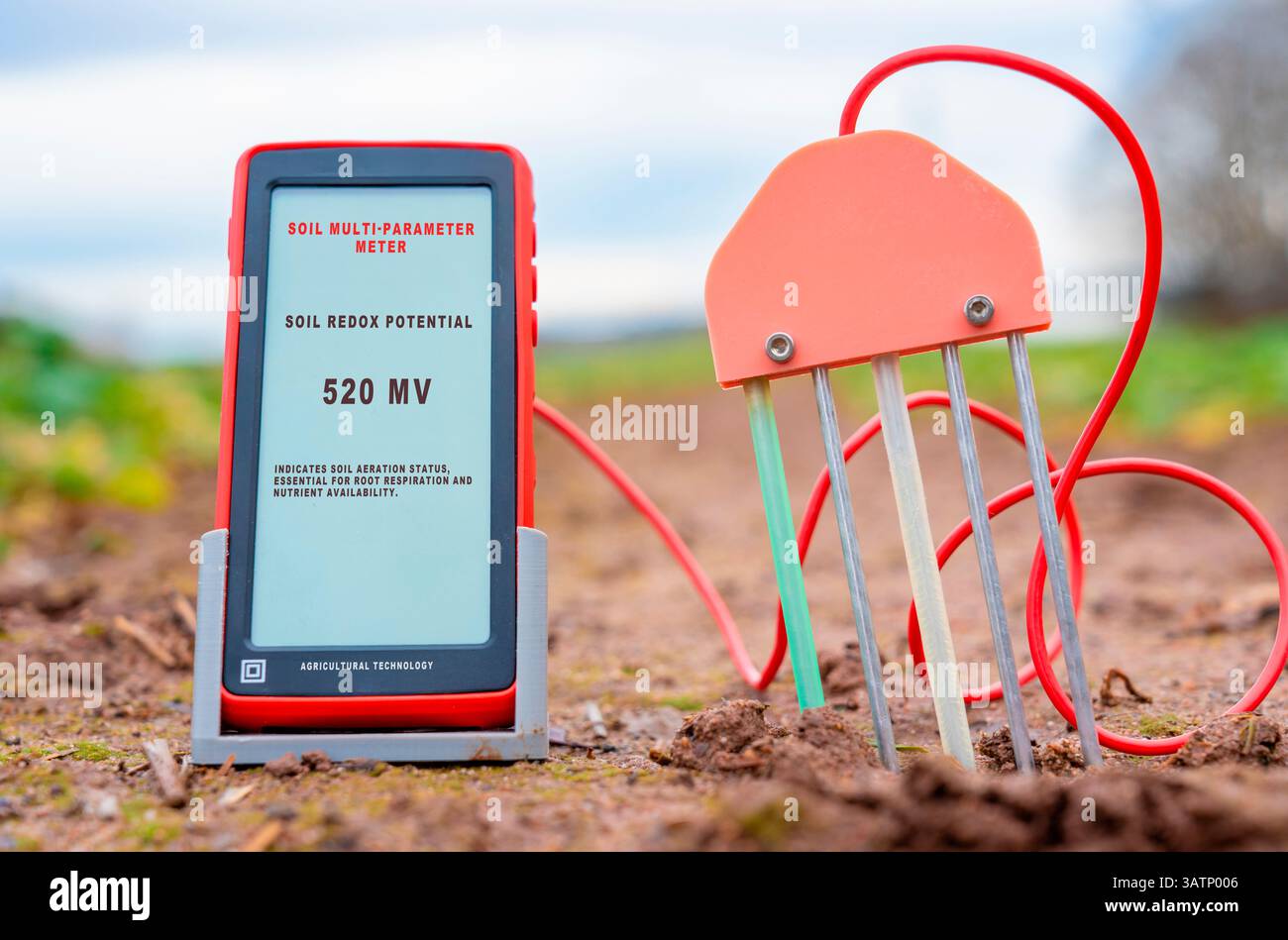 Soil redox potential soil test in field. Indicates soil aeration status ...