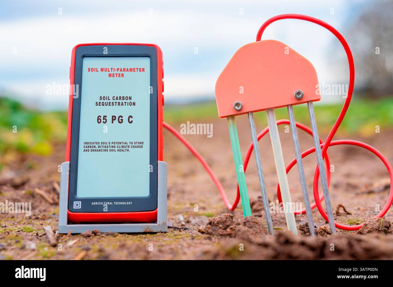 Soil carbon sequestration soil test in field. Indicates the soil's ...