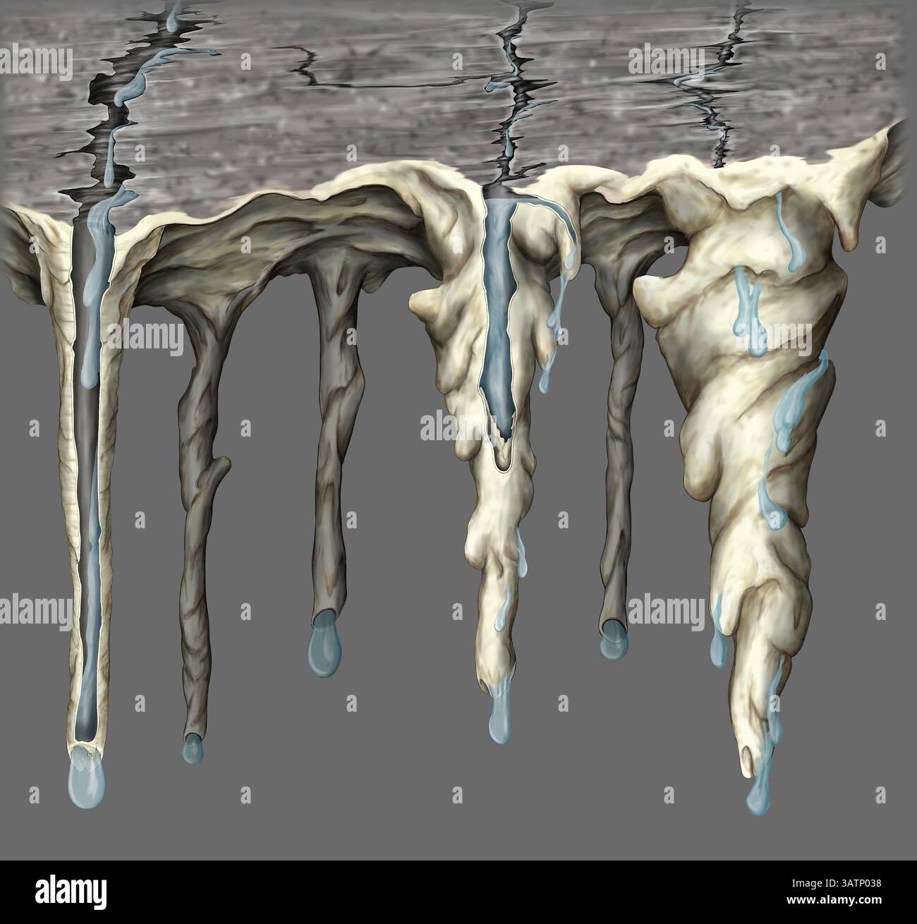 Illustration depicting the transformation from a sinter deposit to a ...