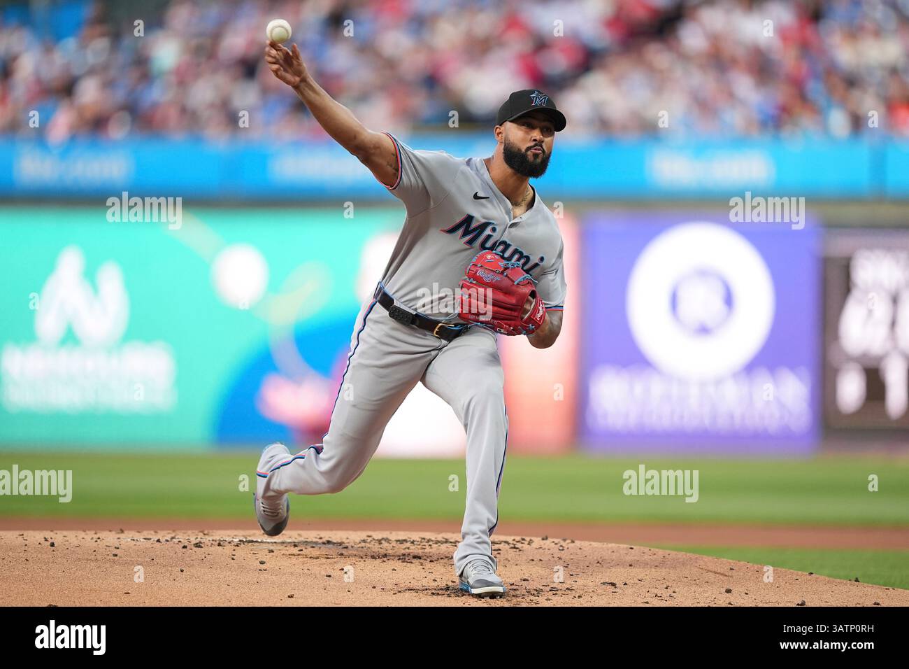 Miami Marlins pitcher Sandy Alcantara in action during a baseball game ...