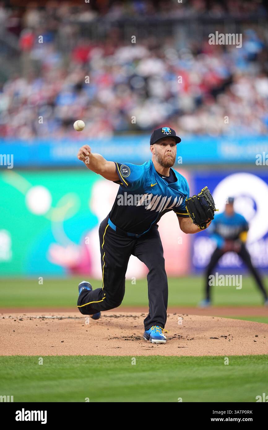 Philadelphia Phillies pitcher Zack Wheeler in action during a baseball ...