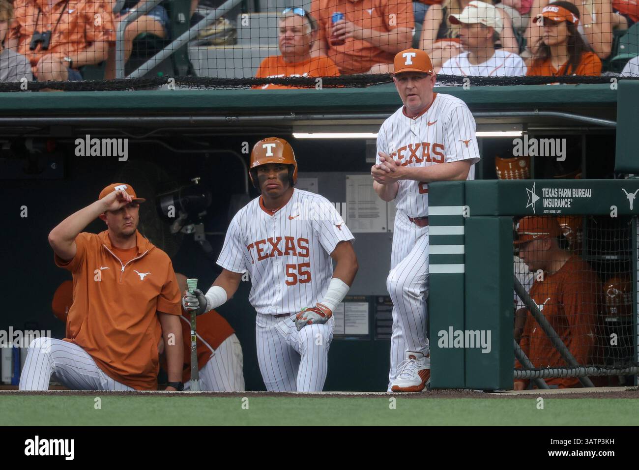 AUSTIN, TX - APRIL 18: Texas head coach Jim Schlossnagle watches play ...