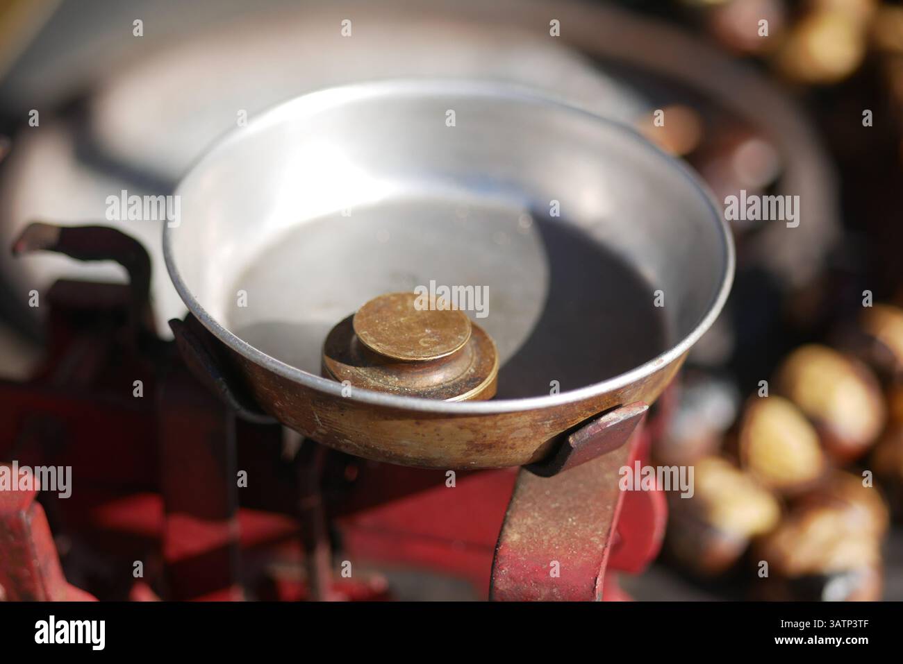 Old-fashioned scale used in street market for weighing produce Stock ...