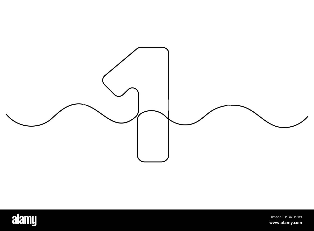 Number 1 continuous one line drawing of number one. editable One line ...
