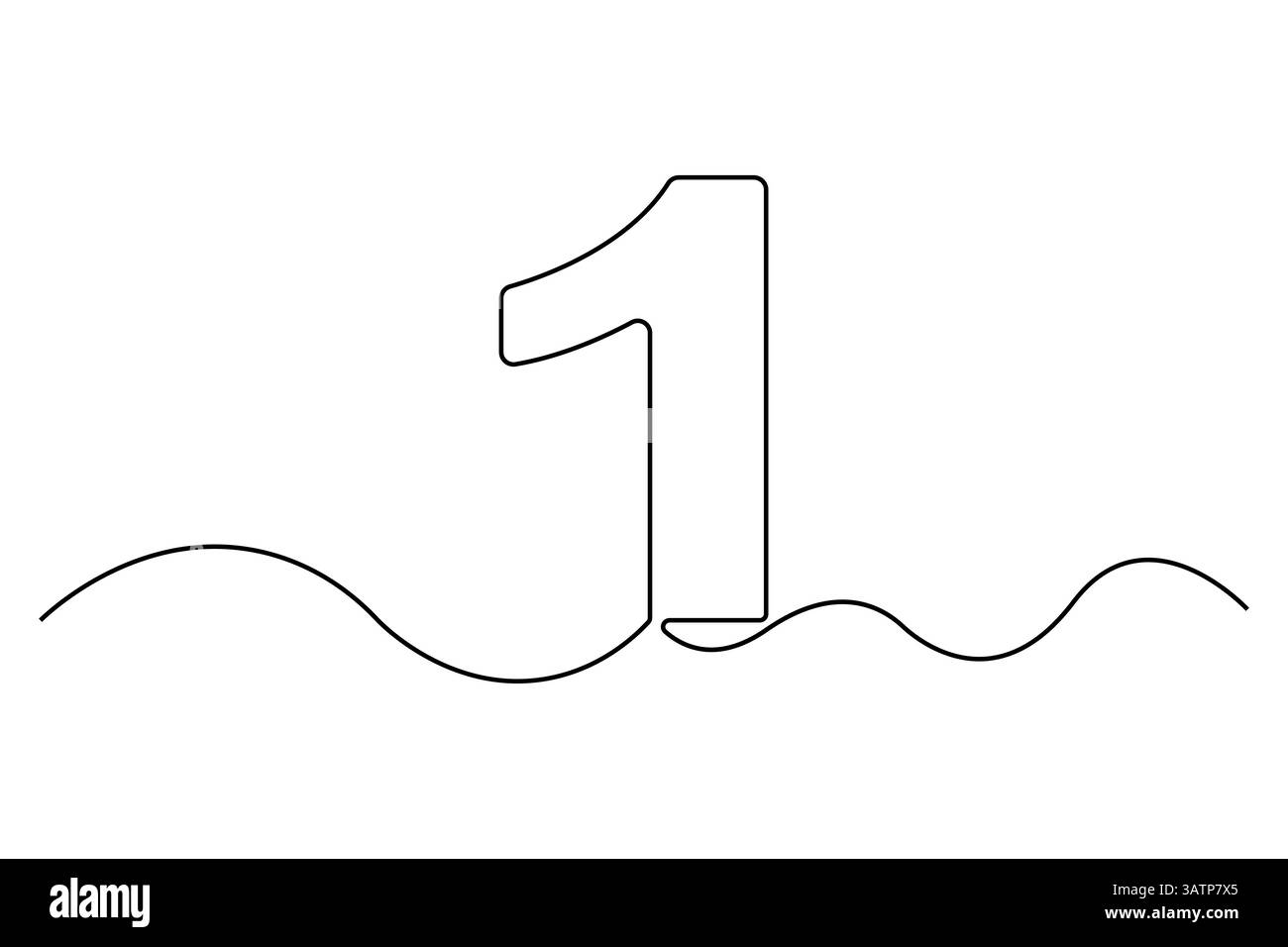 Number 1 continuous one line drawing of number one. editable One line ...