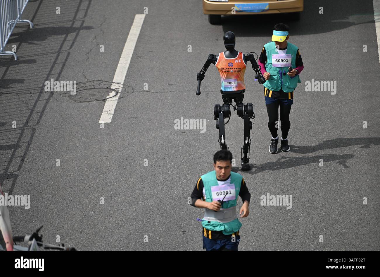 Peking, China. 19th Apr, 2025. The humanoid robot "Tian Gong" runs a ...