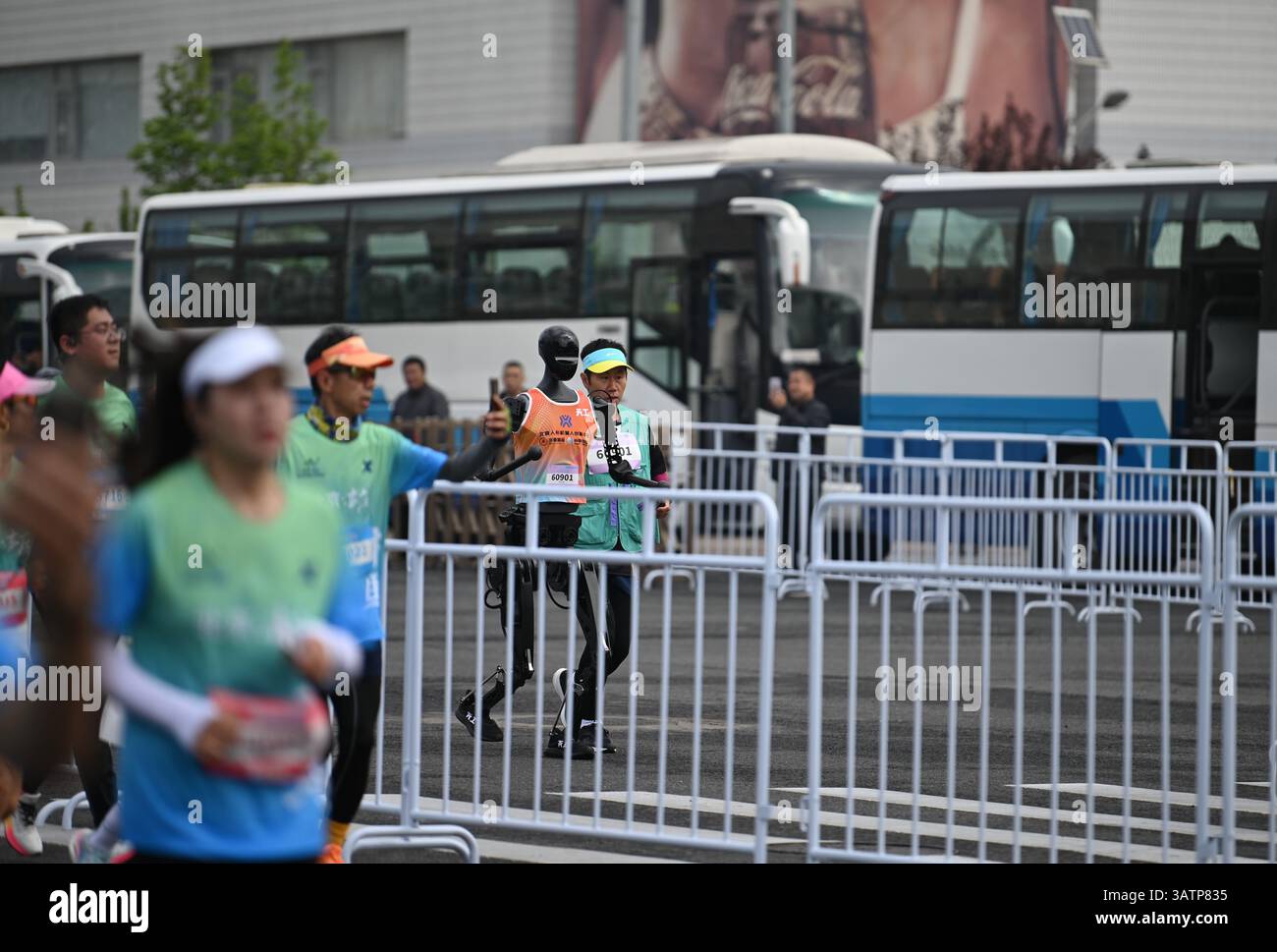 Peking, China. 19th Apr, 2025. The humanoid robot "Tian Gong" runs a ...
