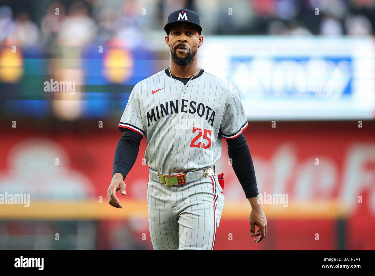 Minnesota Twins outfielder Byron Buxton (25) looks on during pregame ...