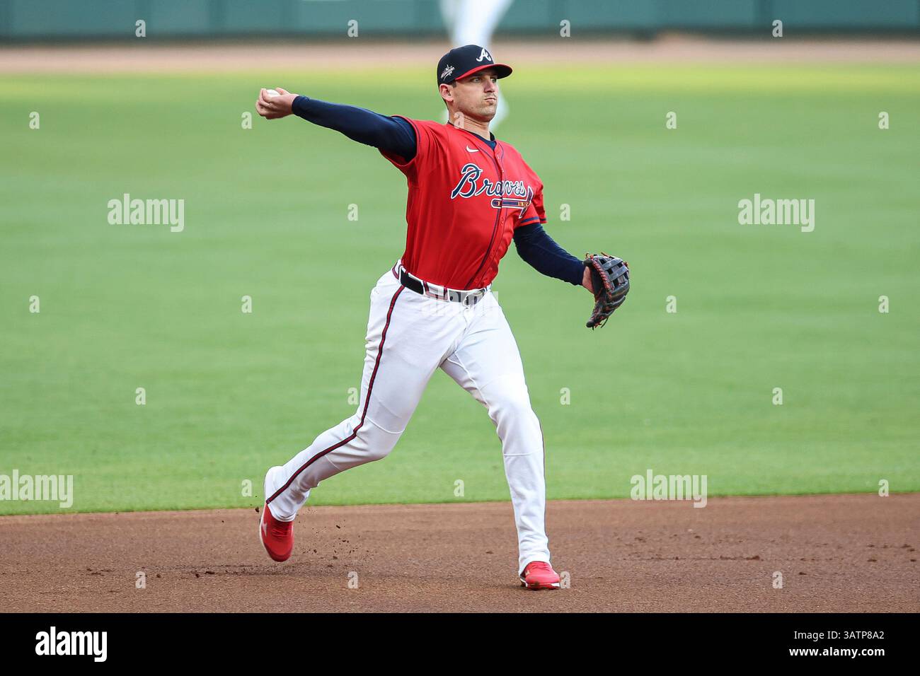 Atlanta Braves third baseman Austin Riley (27) fields a ground ball in ...