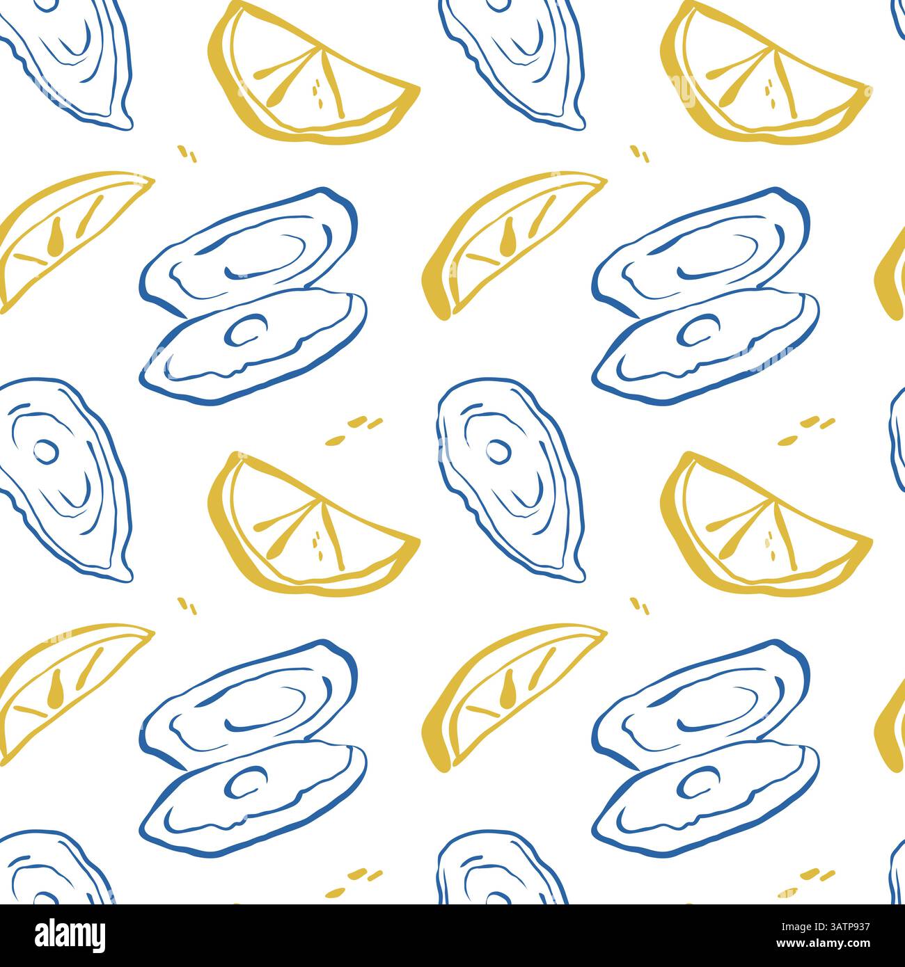 Seamless pattern with blue oysters yellow lemons and abstract spots on ...