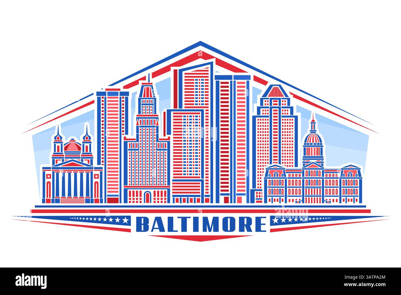 Vector illustration of Baltimore, horizontal decorative sign with ...