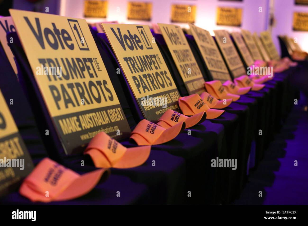 Signs and merchandise are seen prior to the Trumpet of Patriots ...