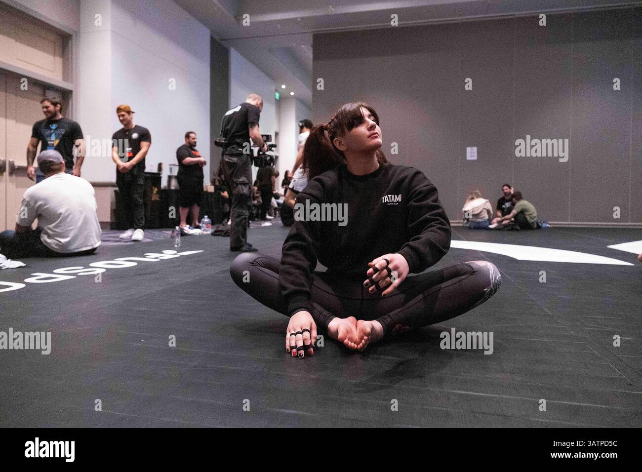 April 18, 2025: Helena Crevar warming up for the grappling Women's ...