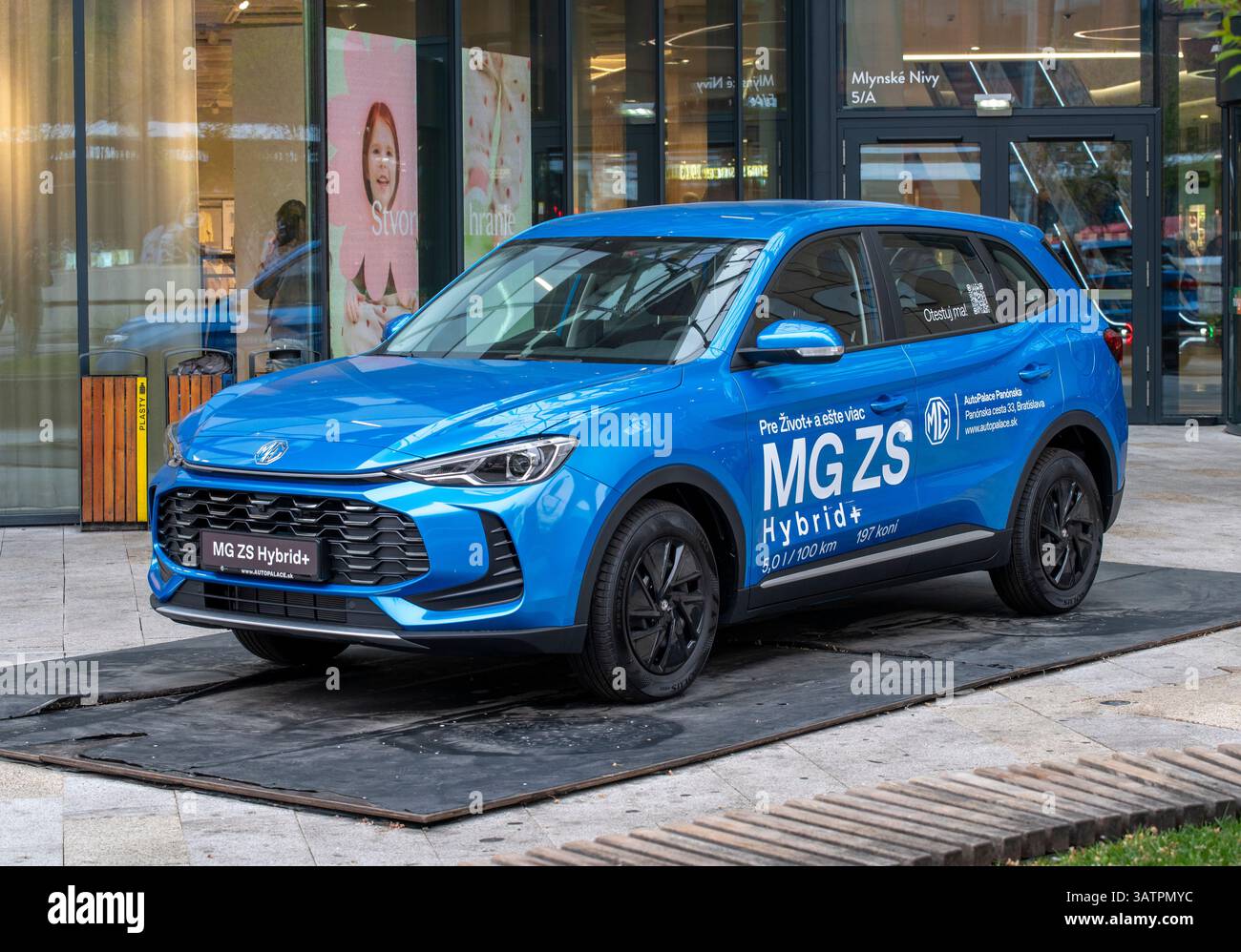 Bratislava, Slovakia - April, 15, 2025 : New MG ZS Hybrid car. Blue MG ZS Hybrid+ compact suv ...