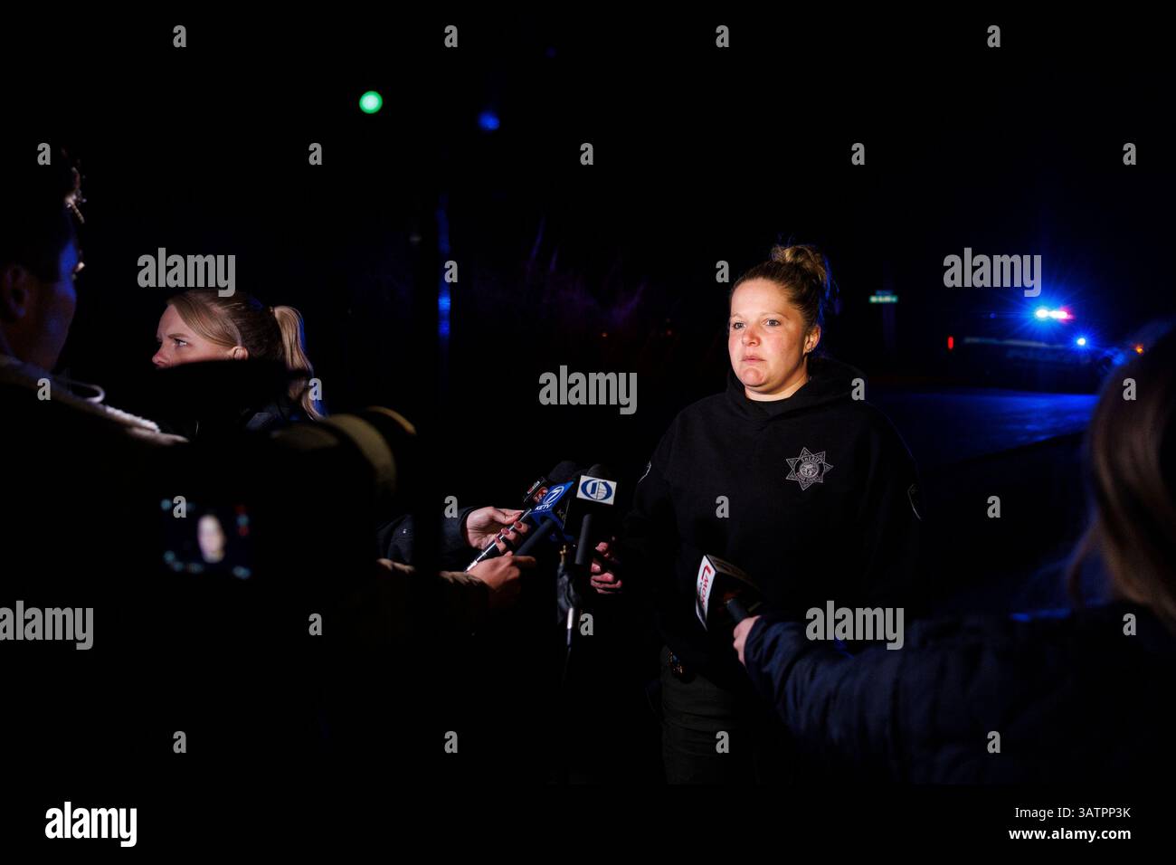 Sgt. Brie Frank, Dodge County Sheriff's Office, speaks to media after a ...