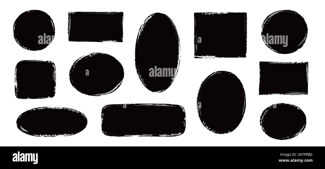 Brush frame rough rectangle box shape set. Text box frame rough grunge ...
