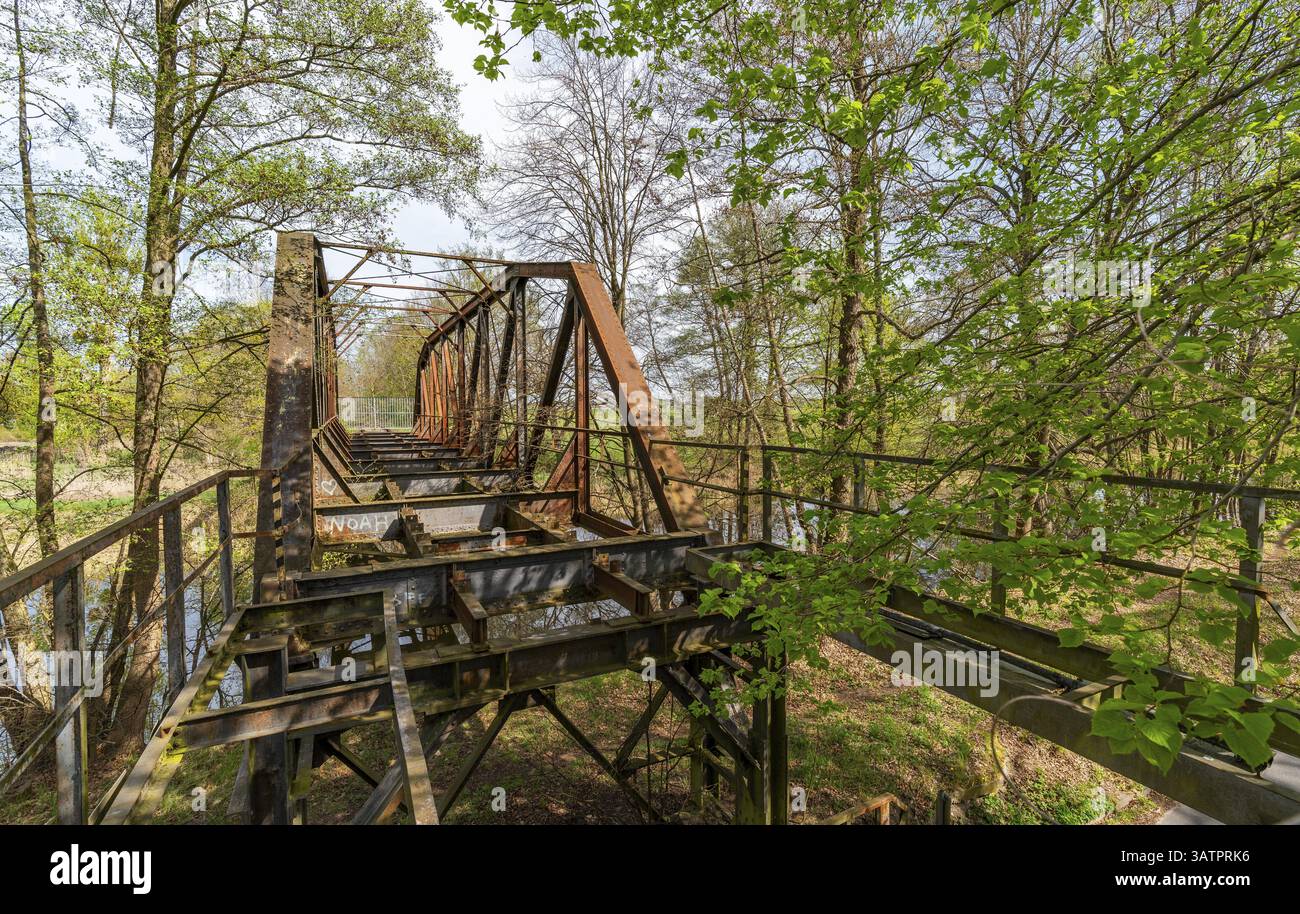Lost place, disused rusty railway bridge in the forest, Finow Canal ...