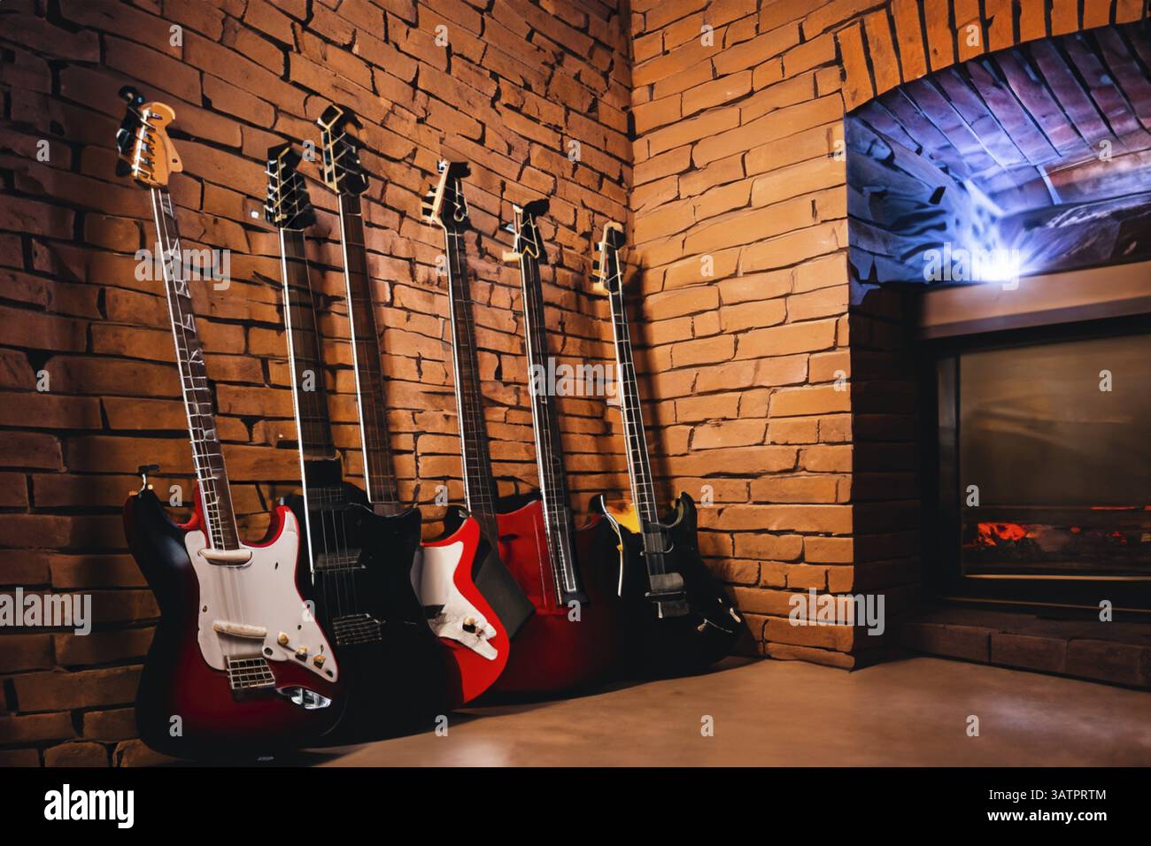 Interior of an old musical workshop with musical instruments and tools ...