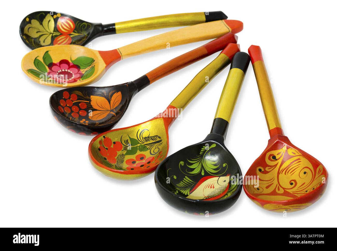 Wooden spoons painted in Khokhloma style - a traditional ancient ...