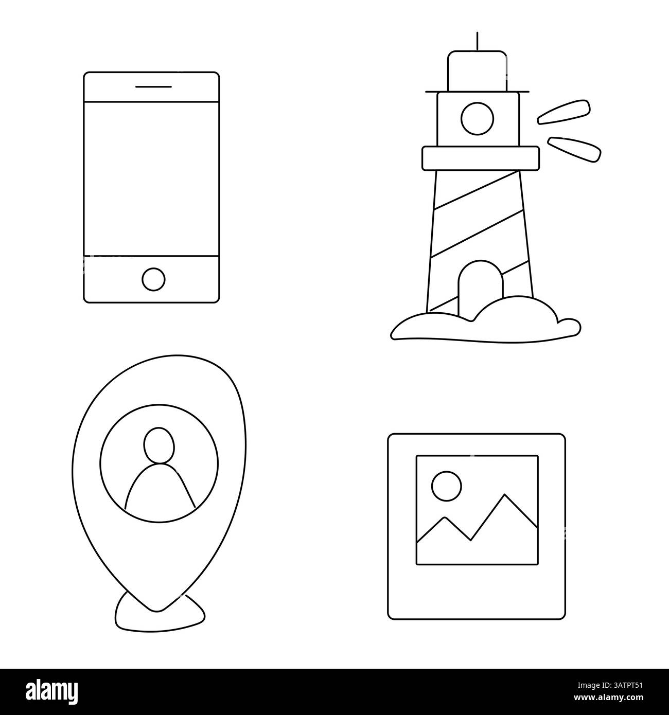 Set of Travel Doodle Icons Including Lighthouse, Map Location, Mobile ...