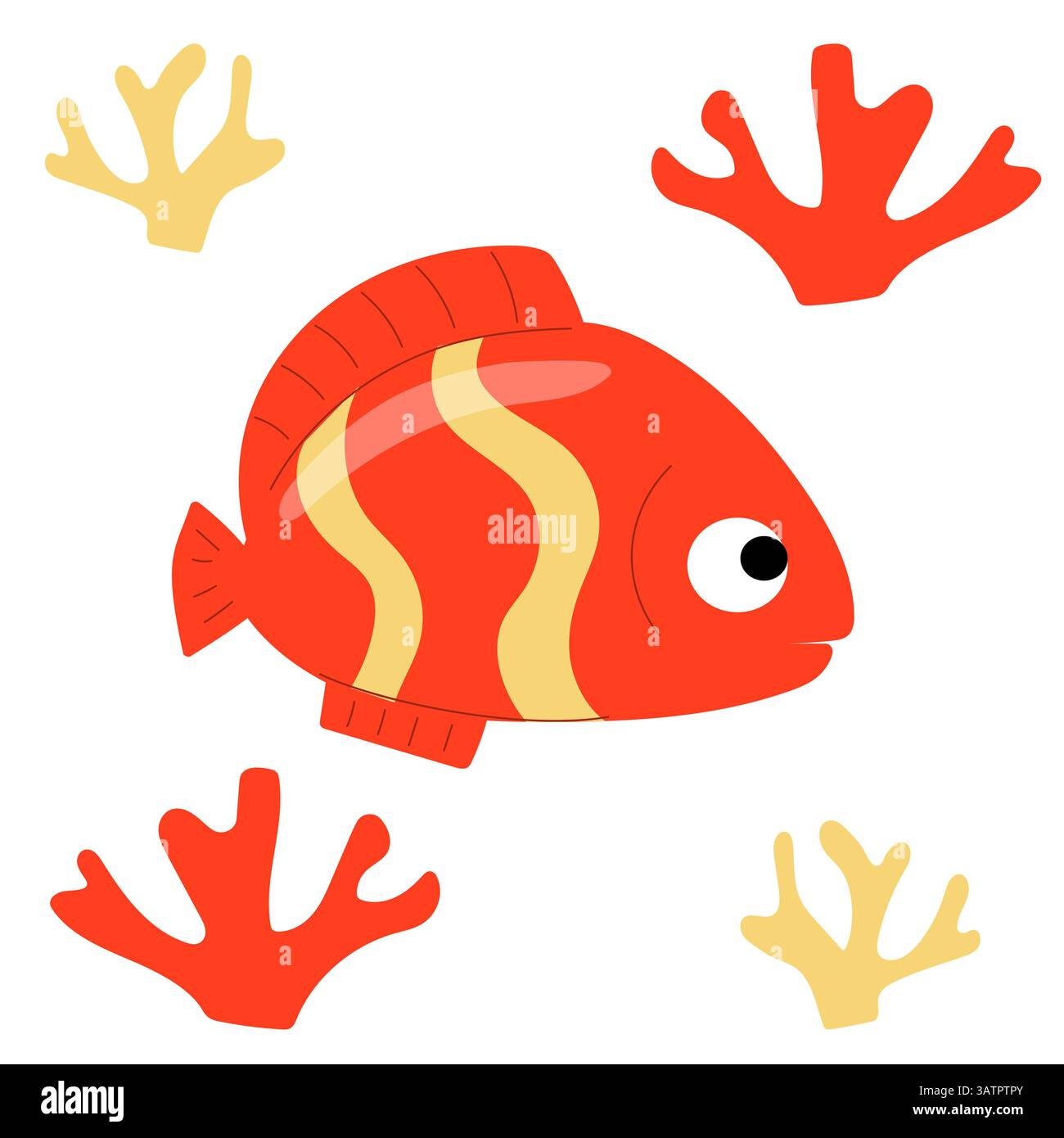 Cartoon Style Red Tropical Fish, Cute and Colorful Underwater Marine ...