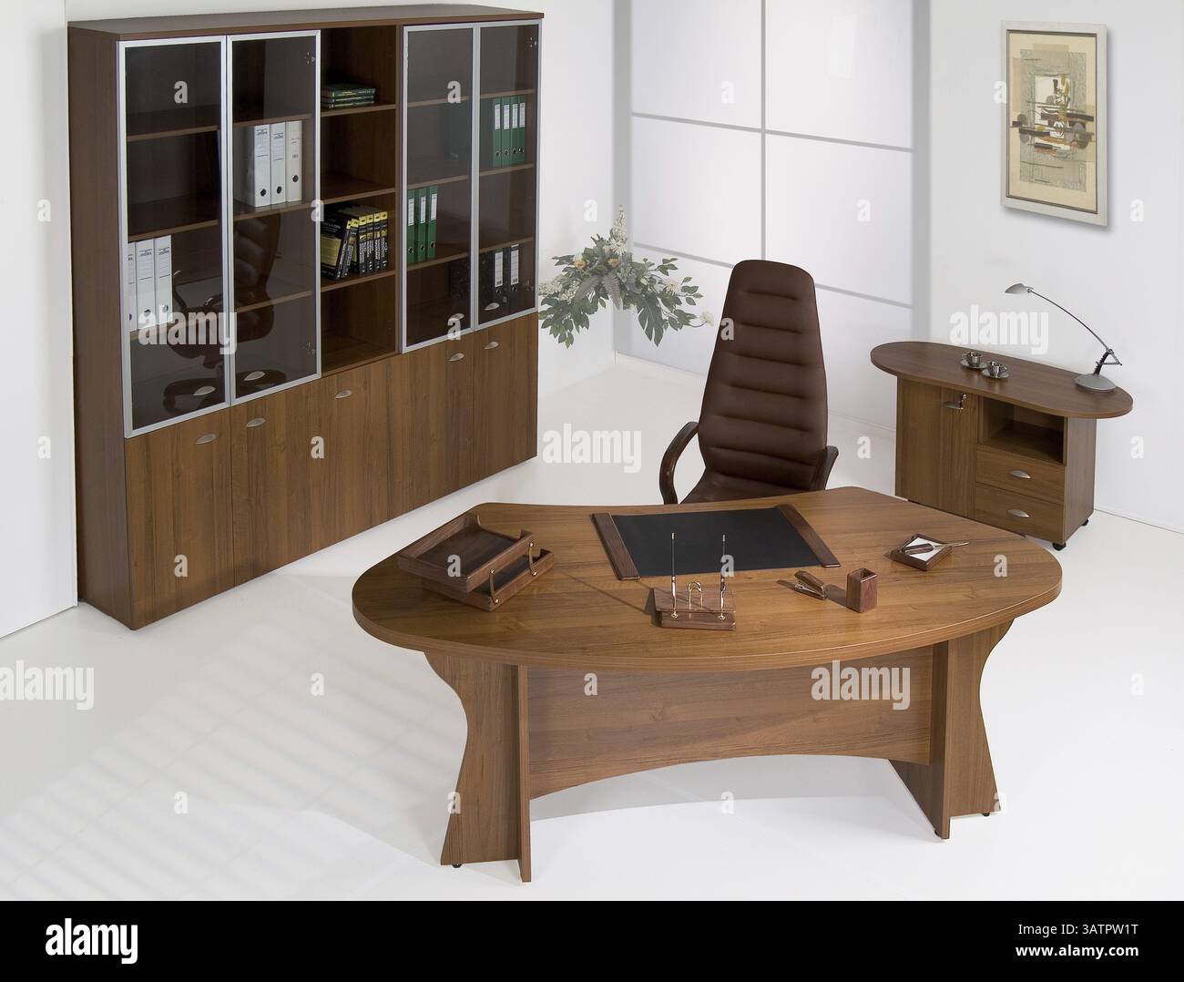 Suite of office furniture on isolated studio background Stock Photo - Alamy