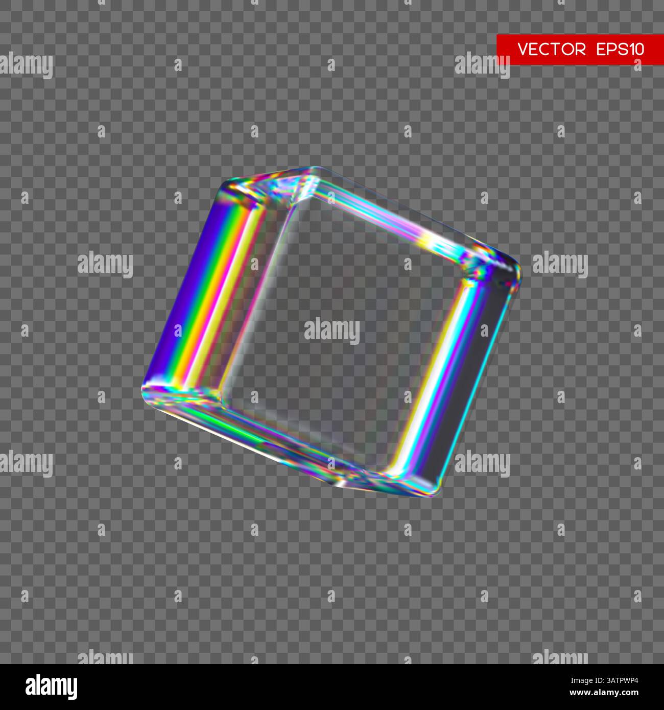 3d transparent glossy cube with dispersion effect. Rainbow colors ...