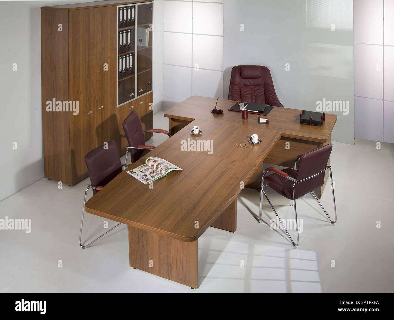 Suite of office furniture on isolated studio background Stock Photo - Alamy