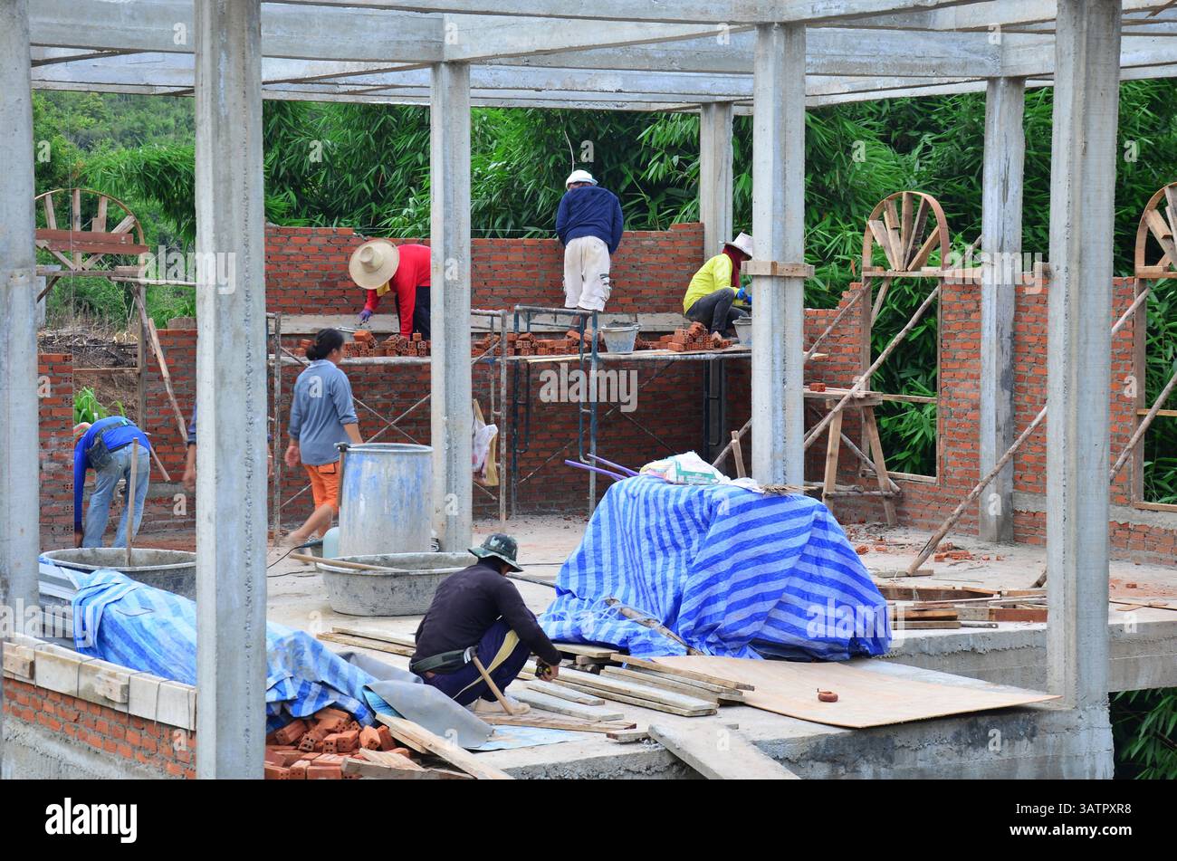 Asian labor people and thai labour workers build handmade and use ...