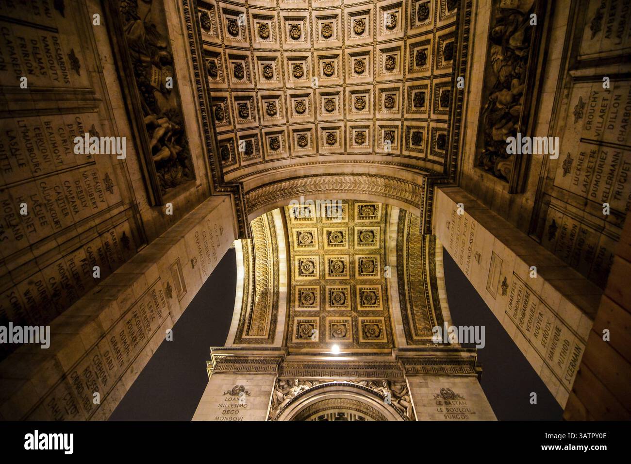 Arc de triomphe at night, Photo image a Beautiful panoramic view of Paris Metropolitan City ...